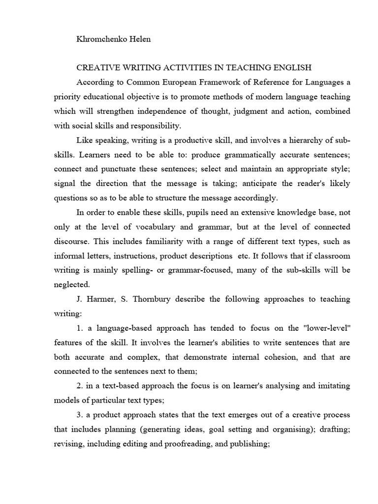 Creative Writing Activities in Teaching English | PDF | Language Arts ...