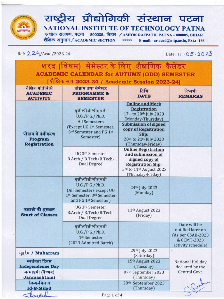 Academic - Calendar - 2023 - 24 - Odd - Sem | PDF