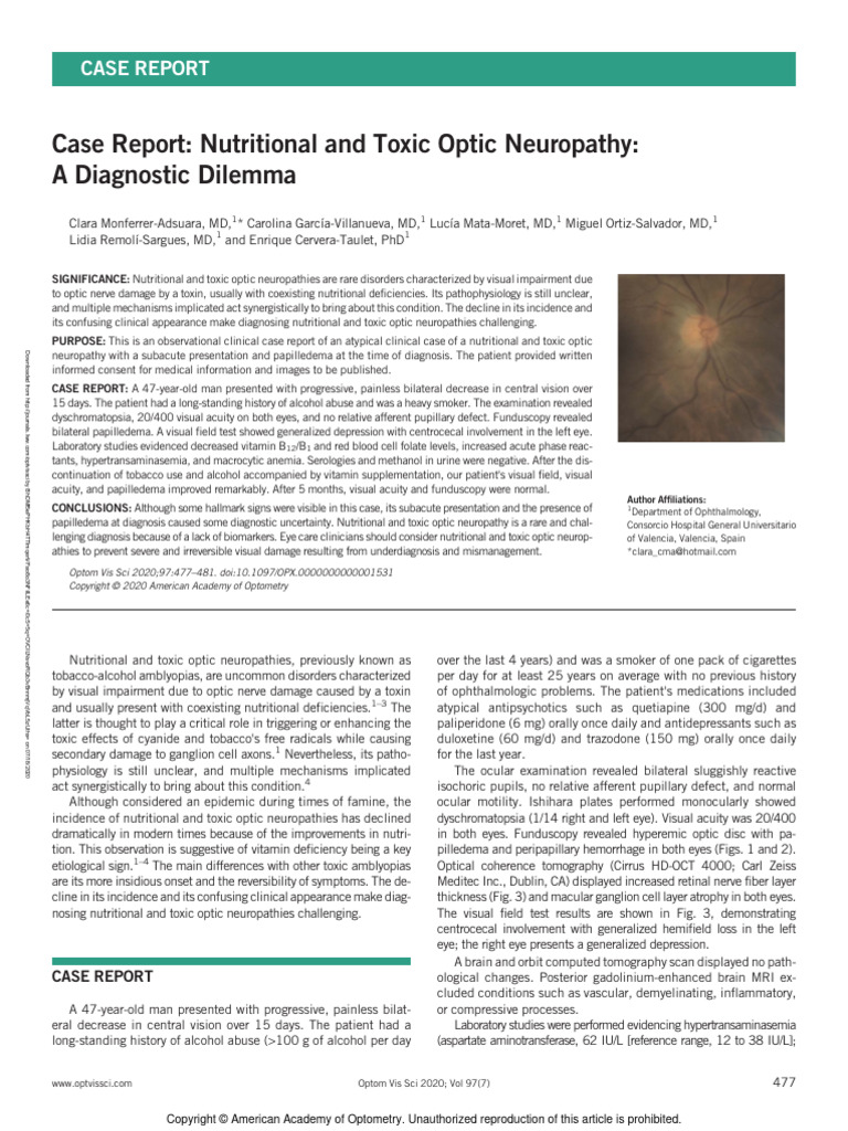 Case - Report - Nutritional and Toxic Optic Neuropathy | PDF