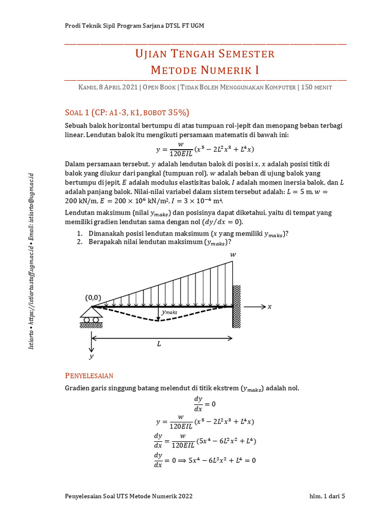 Penyelesaian Soal Uts Metode Numerik I 2021 Pdf