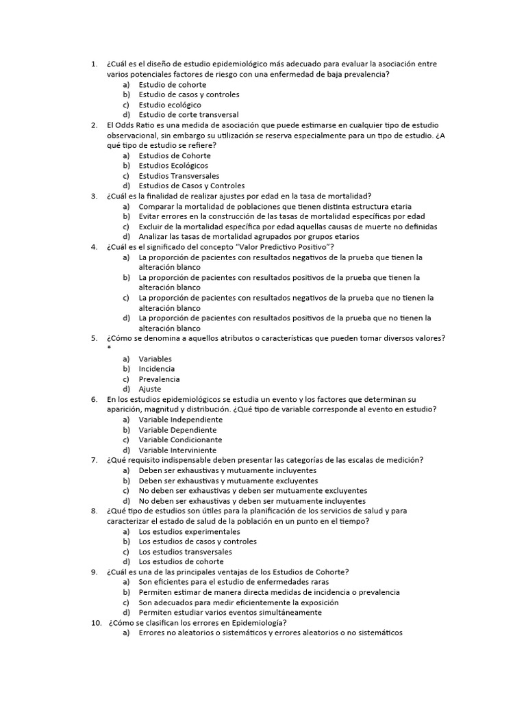 Preguntas Parcial Epidemiologia 2021 | PDF