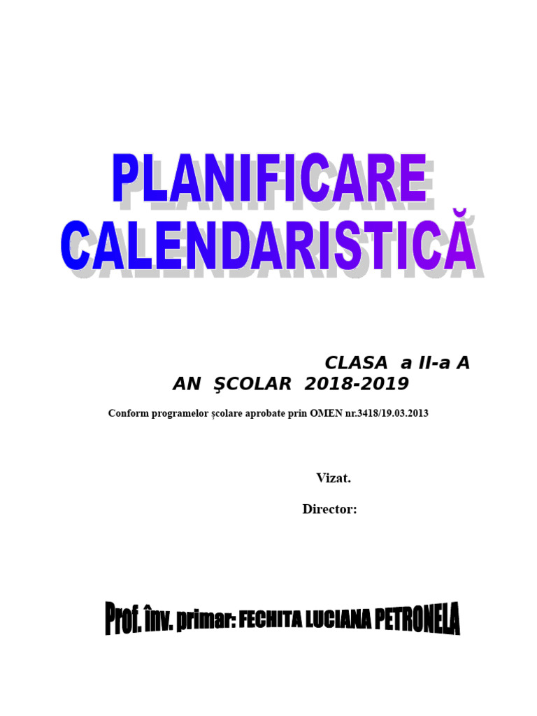 pdfcoffee.com_planificare-calendaristica-anuala-2019-2018-buna-3-pdf-free | PDF