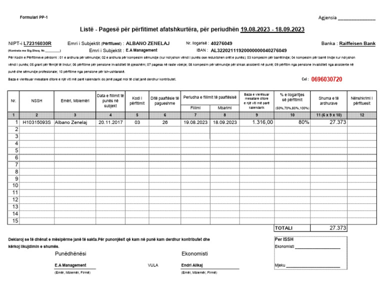 Listë - Pagesë Për Përfitimet Afatshkurtëra, Për Periudhën 19.08.2023 ...