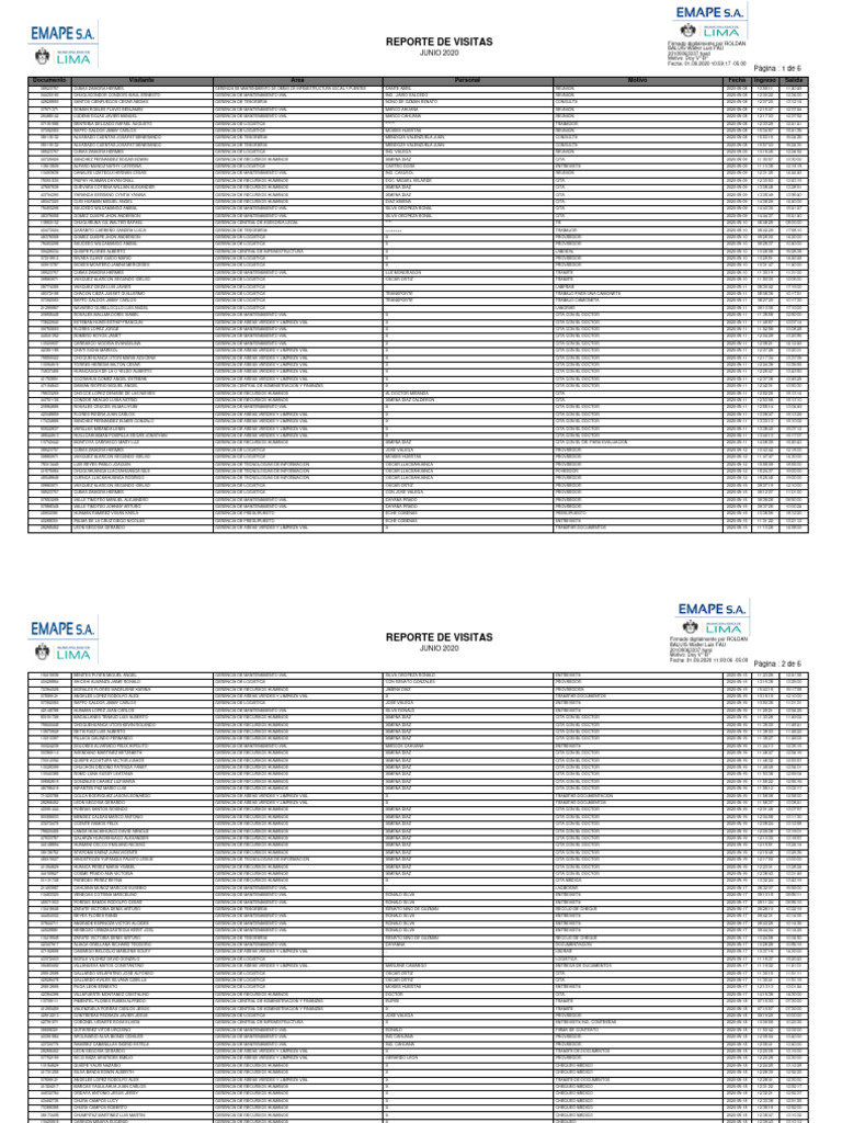 Reporte de Visitas Junio Agosto | PDF