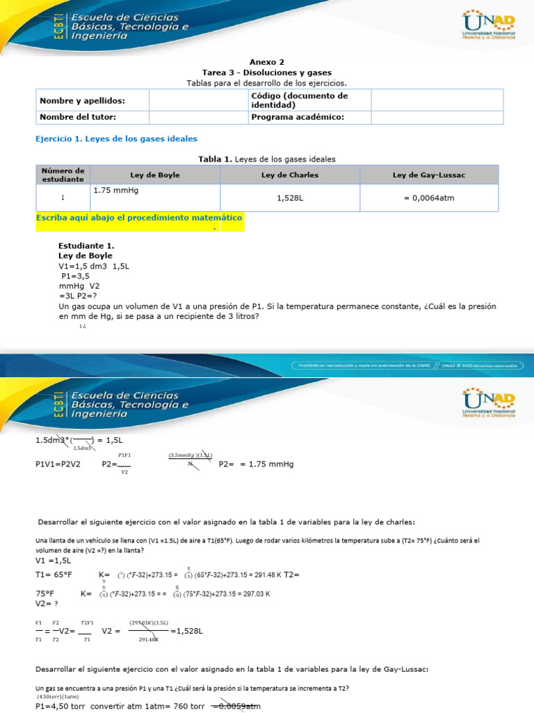 Ejercicio 3 Soluciones y Gases - Andres - Calles | PDF | Métodos y materiales de enseñanza
