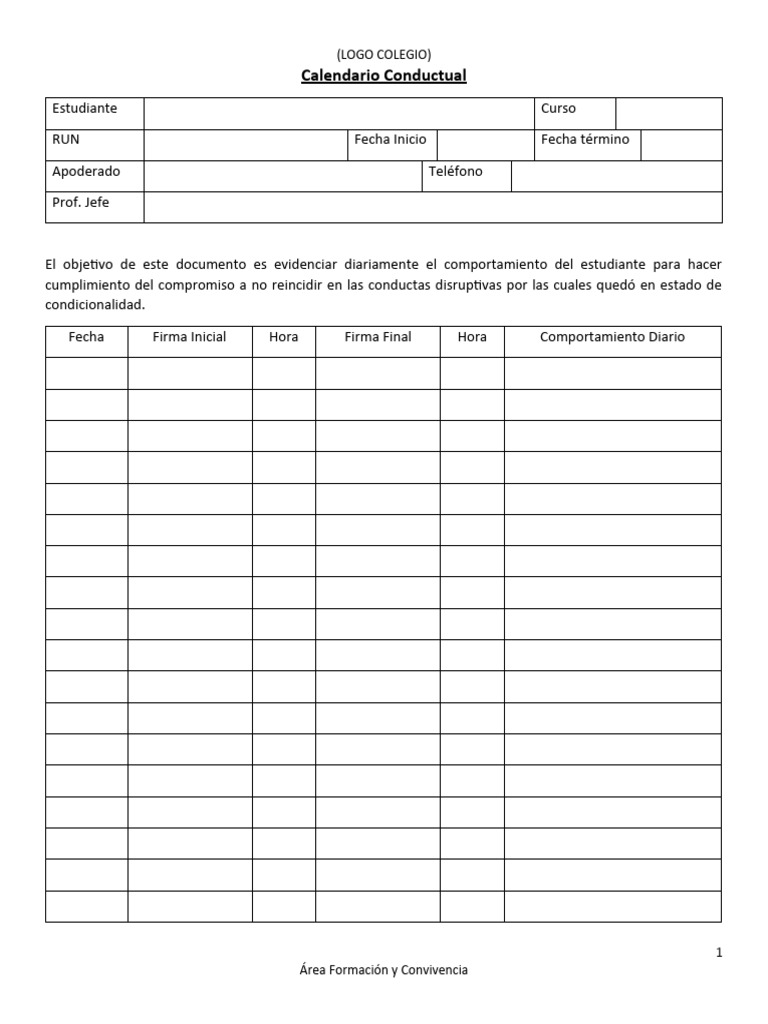 Calendario de Conducta Estudiantil | PDF