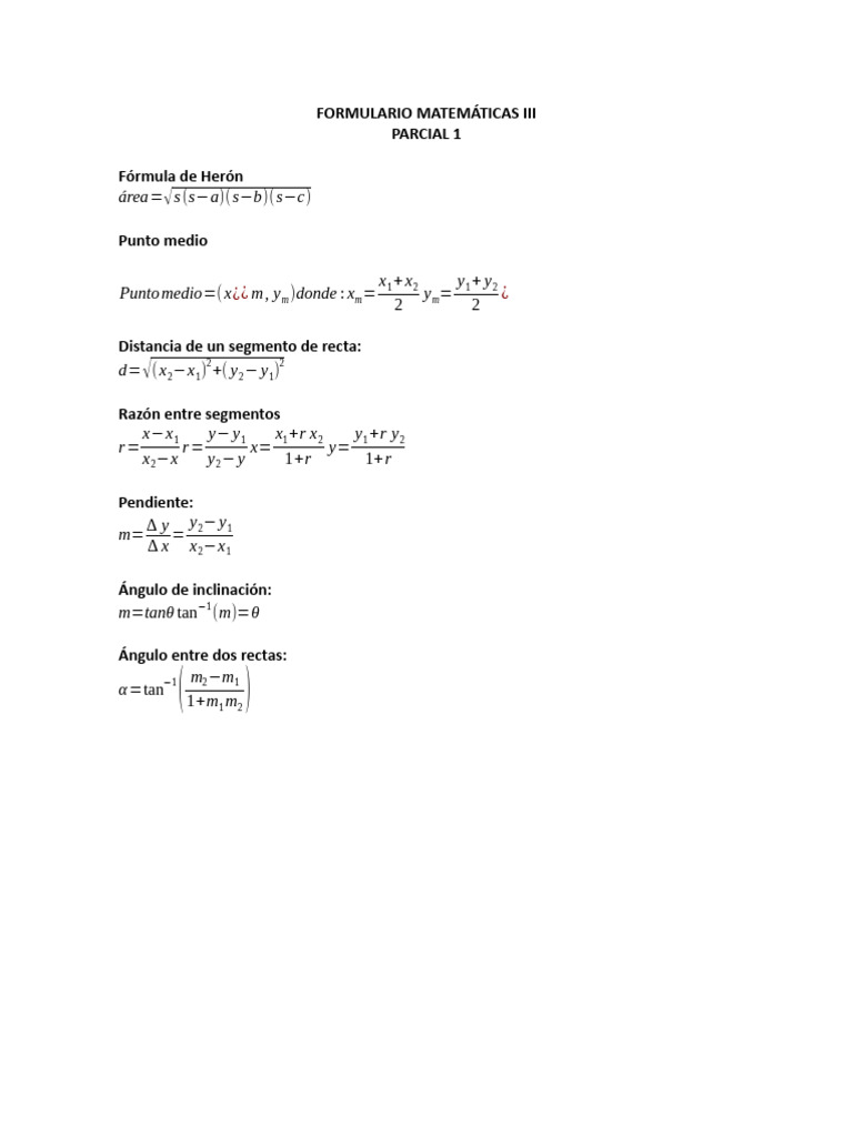 Formulario Matemáticas III | PDF