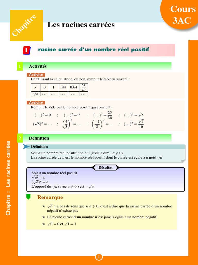 01 Racines Carrees Steinmaths | PDF