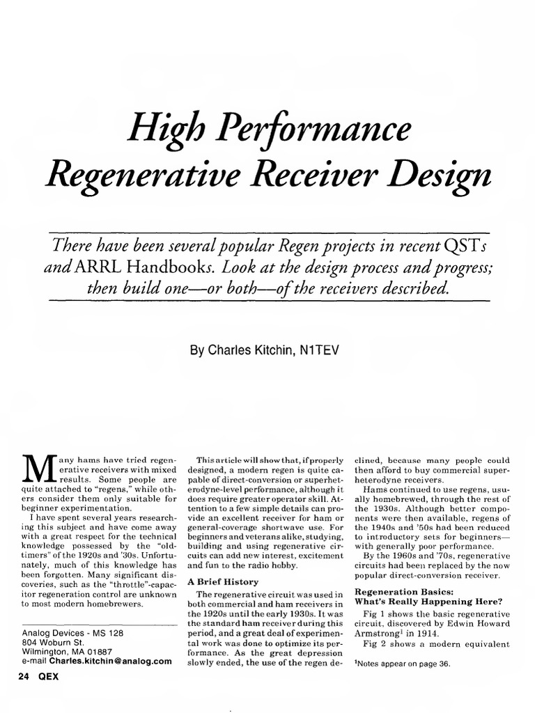 High Performance Regenerative Receiver ARRL Text | PDF | Detector ...