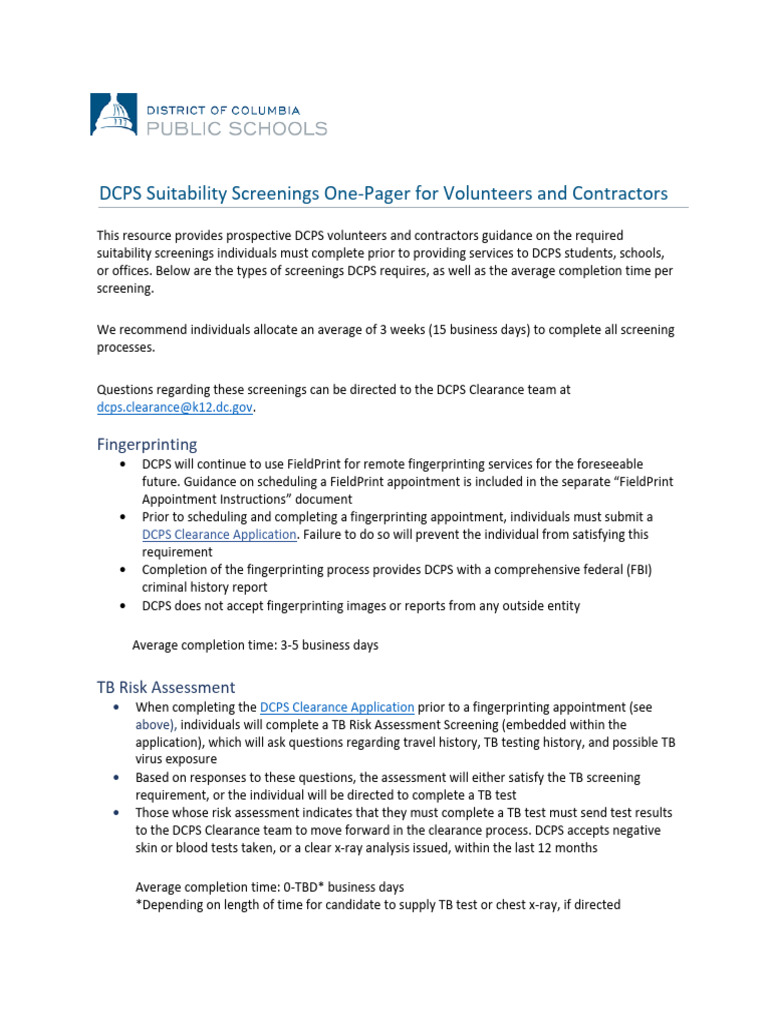 DCPS Volunteer Screening Requirements | PDF | Risk Assessment | Risk