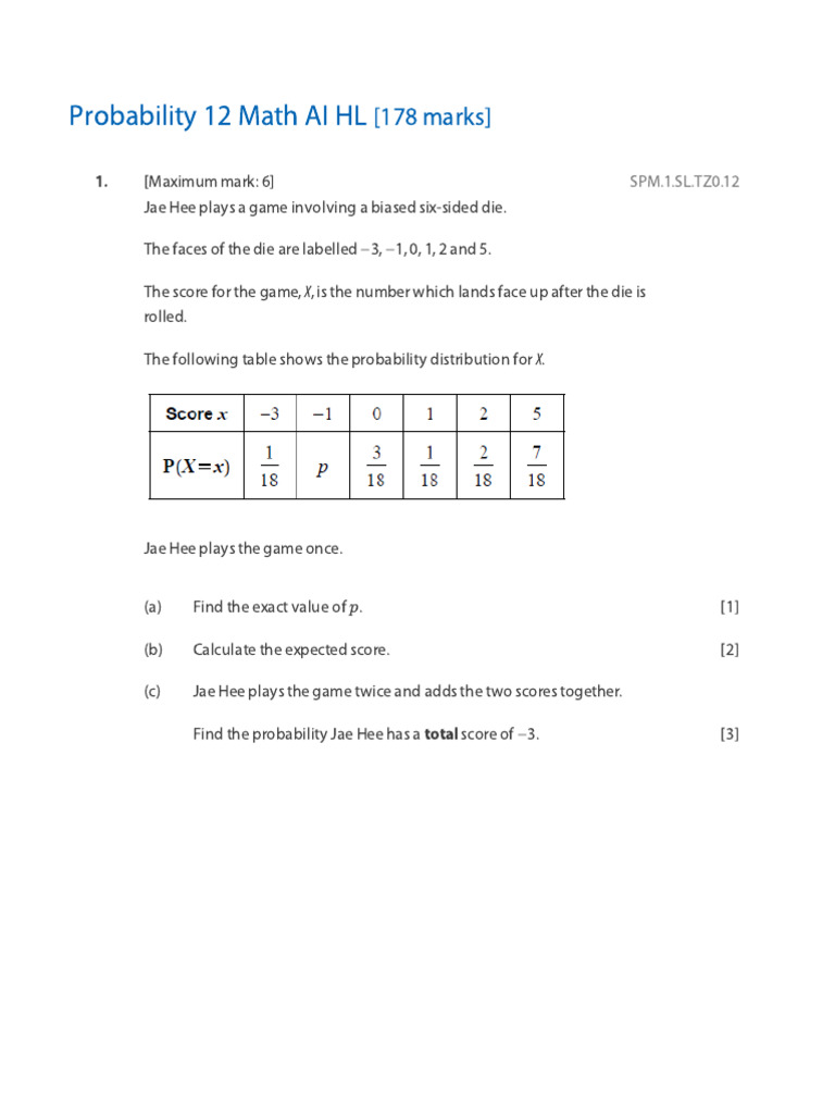 Probability 12 Math AI HL | PDF