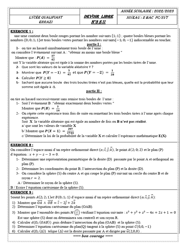 Devoir Libre N 3 sII 2bac | PDF