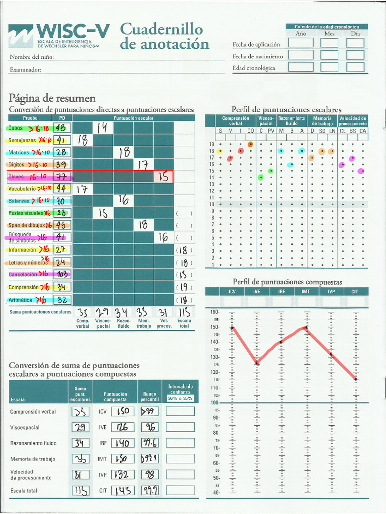 Cuadernillo WISC-V : Guide d'annotation | PDF