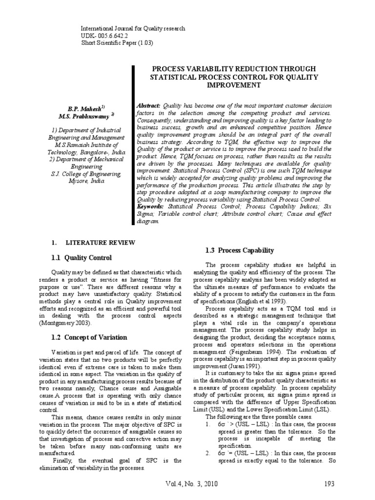 Process Variability Reduction Through Statistical Process Control For ...