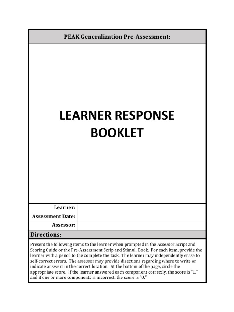 PEAK G PA Learner Response Booklet | PDF