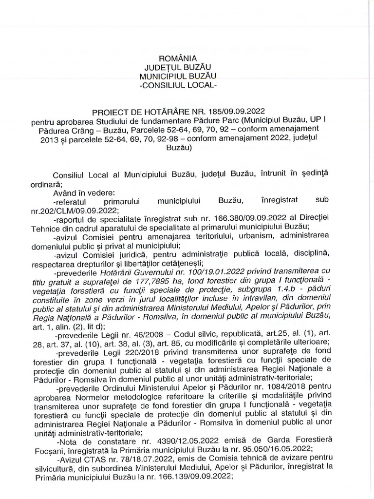 Model Studiu de Fundamentare Padure-Parc MUN. BUZAU | PDF