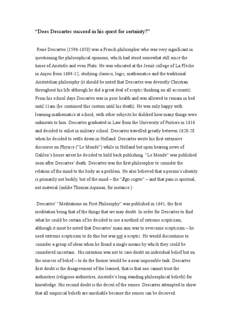 Descartes Certainty | PDF | René Descartes | Skepticism