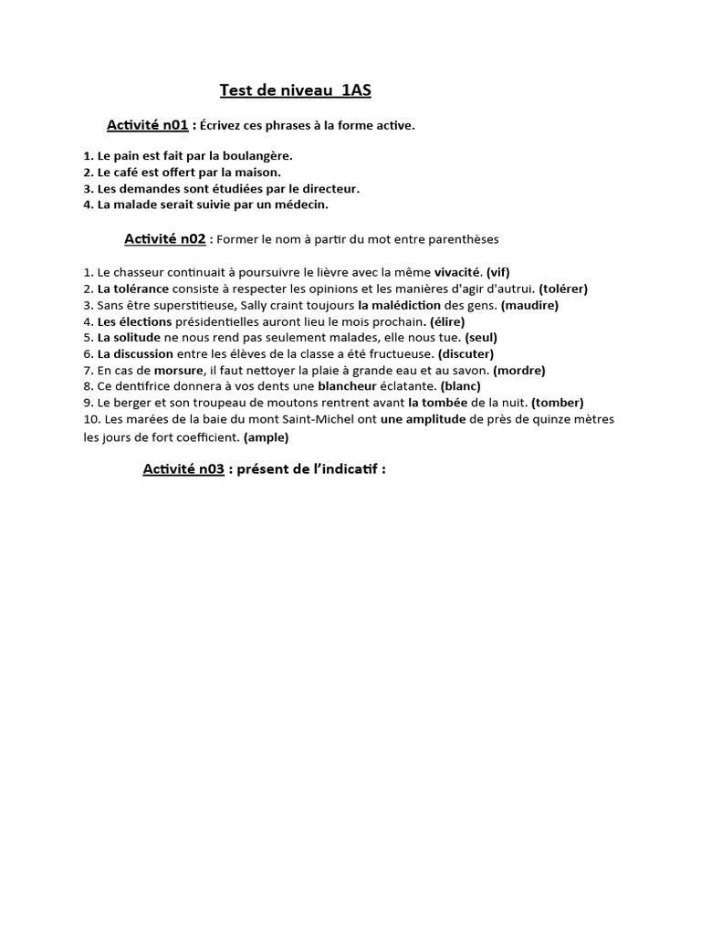 Test de niveau en grammaire française | PDF | Arts du langage et discipline