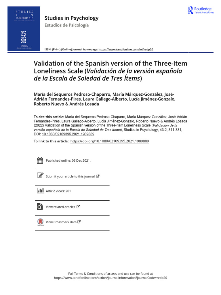Validation of The Spanish Version of The Three-Item Loneliness Scale ...