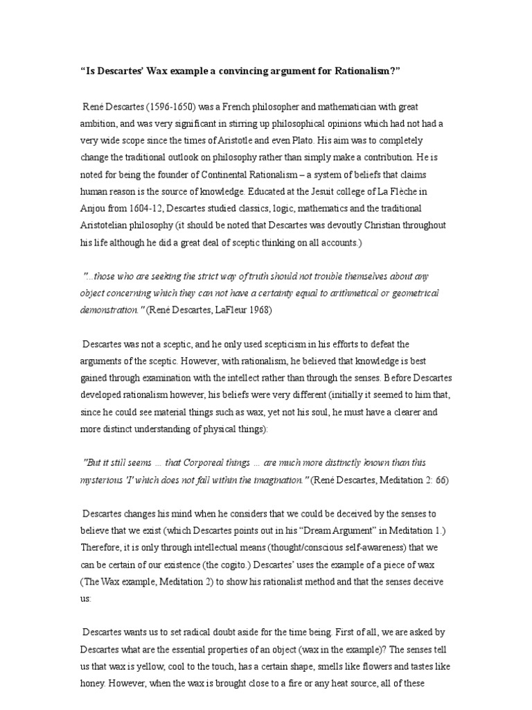 Descartes Wax | PDF | René Descartes | Rationalism