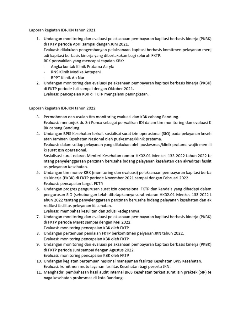 Laporan Kegiatan IDI | PDF