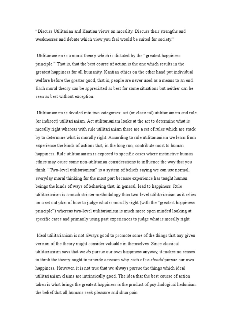 Ethics Utilitarianism and Kantian Ethics | PDF | Utilitarianism ...
