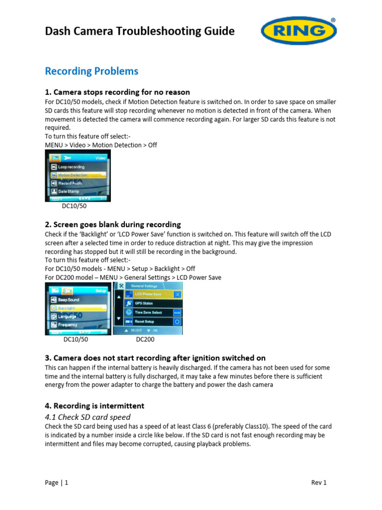 Dash Camera Troubleshooting Guide | PDF