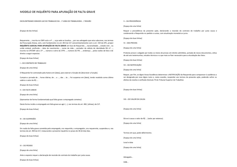 Modelo de Inquérito para Apuração de Falta Grave | PDF