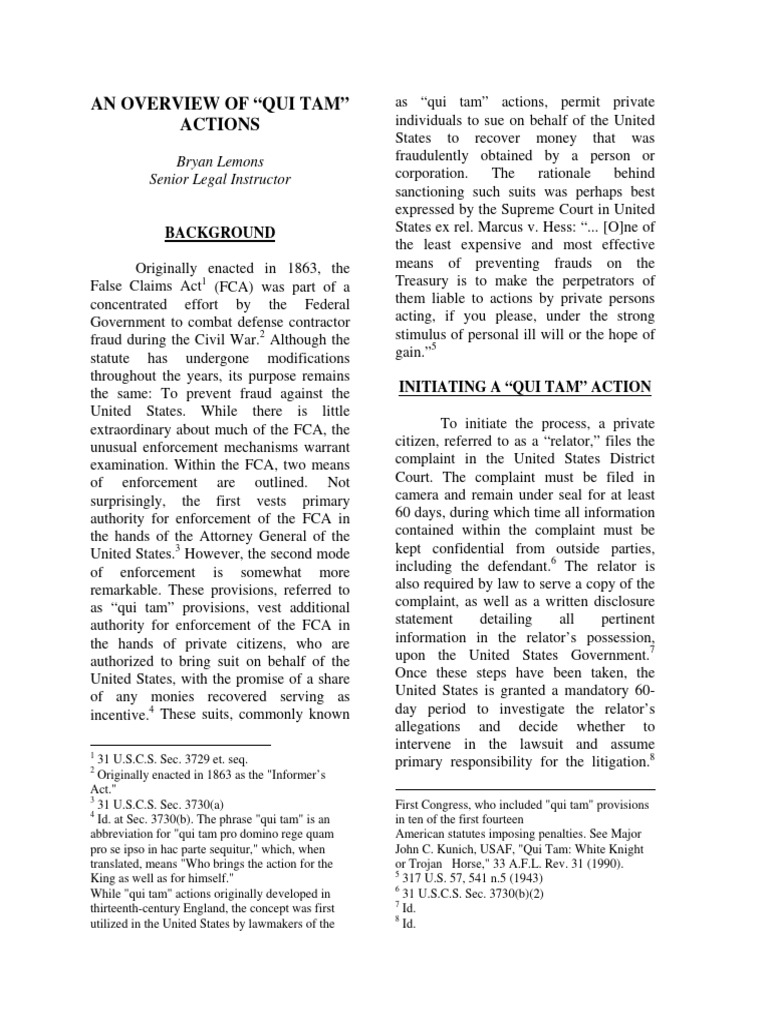 Understanding Qui Tam Actions | PDF