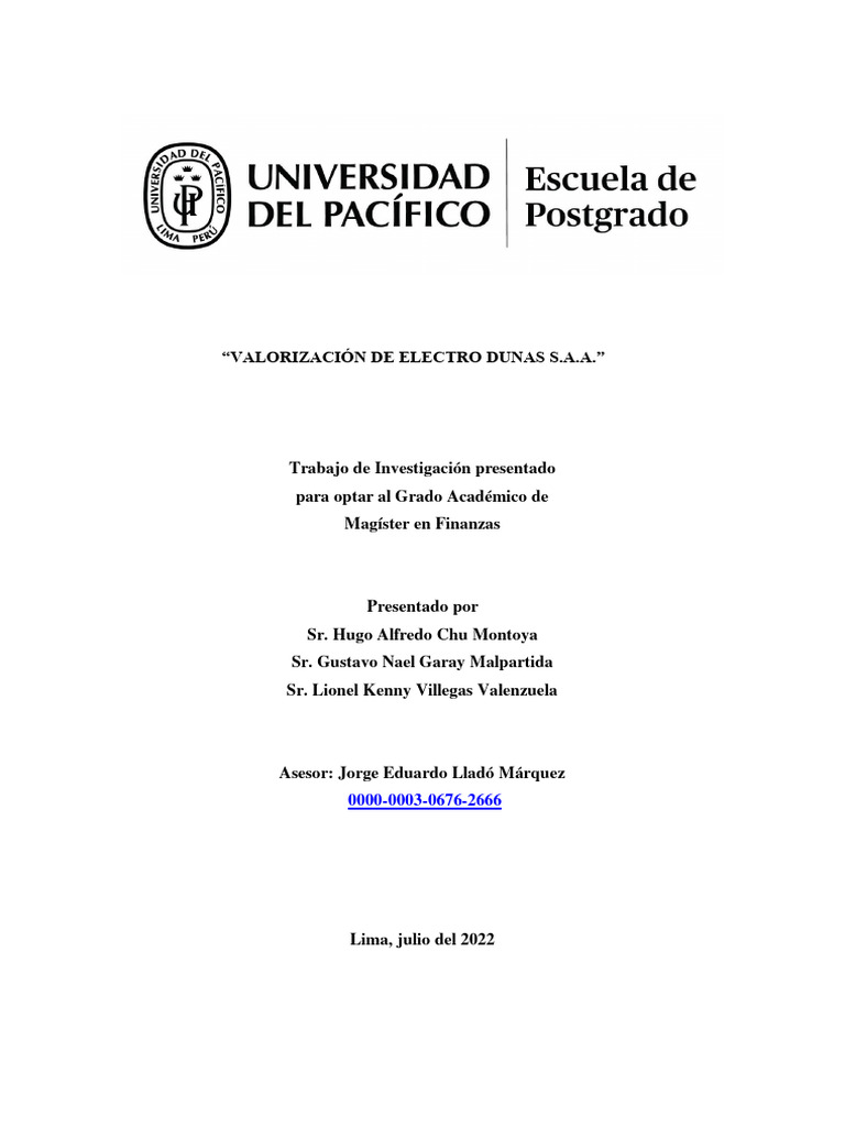 Chu, Hugo - Trabajo de Investigacion - Maestria - 2022 | PDF | Finanzas ...