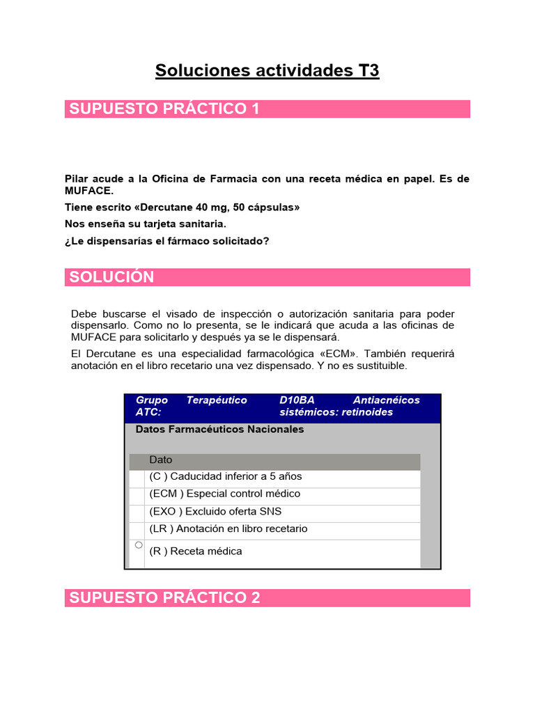Soluciones Act. T3 Semi | PDF | Farmacia | Medicamentos con receta