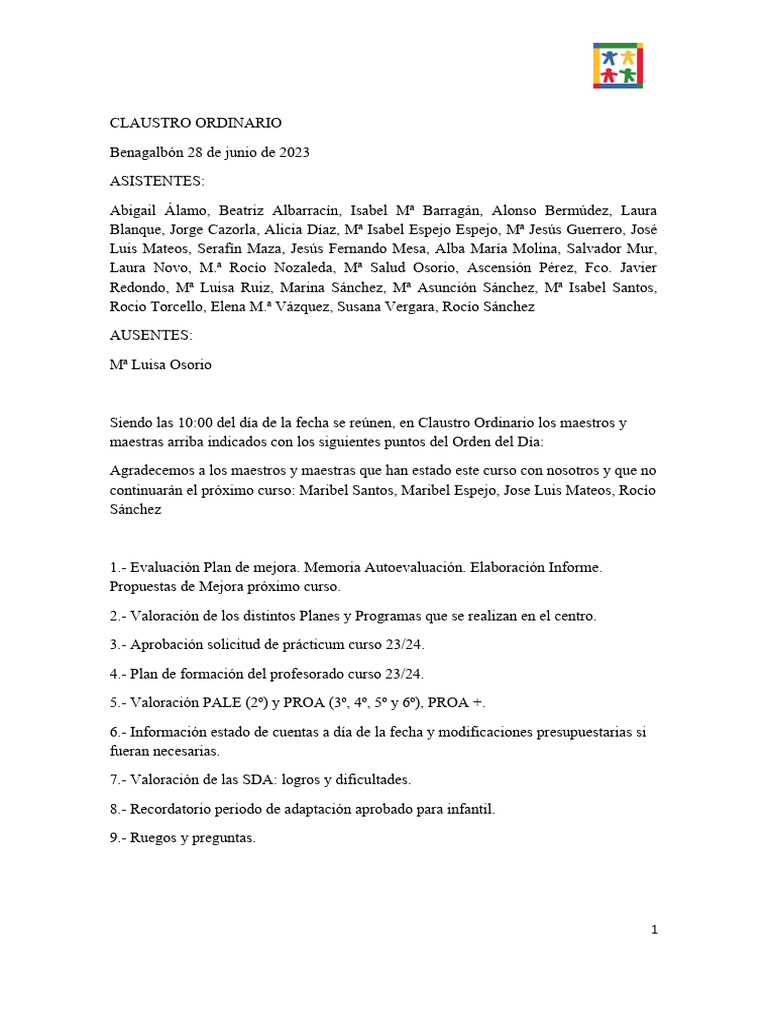 Acta Claustro 28 Junio | PDF