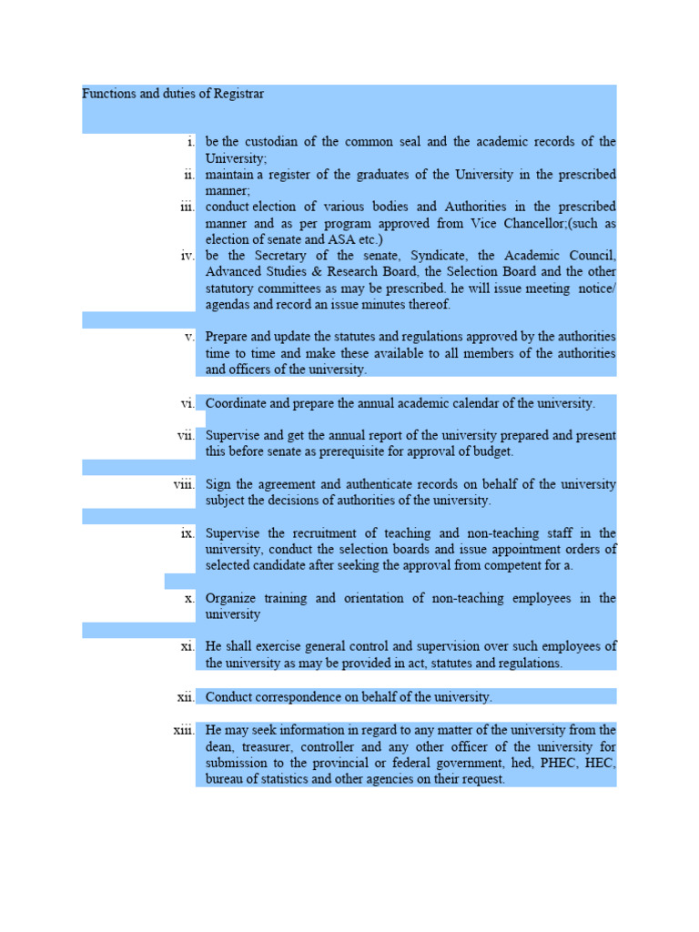 Registrar Duties and Responsibilities | PDF | Government | Justice