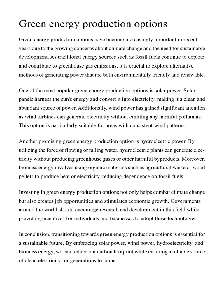 Green Energy Production Options Explained | PDF