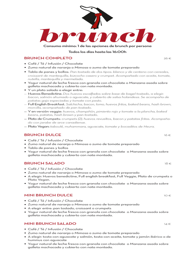 Menu Brunch | PDF | Cocina europea | Preparación de comida y bebida