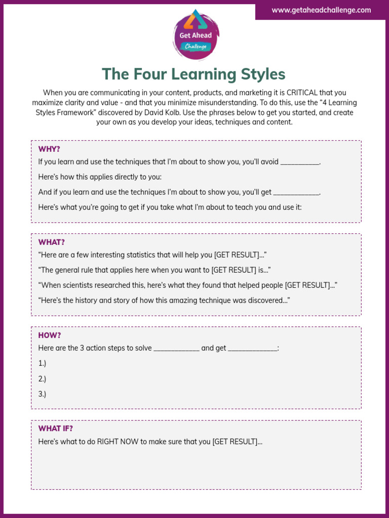 Day 8 - The Four Learning Styles + Examples | PDF