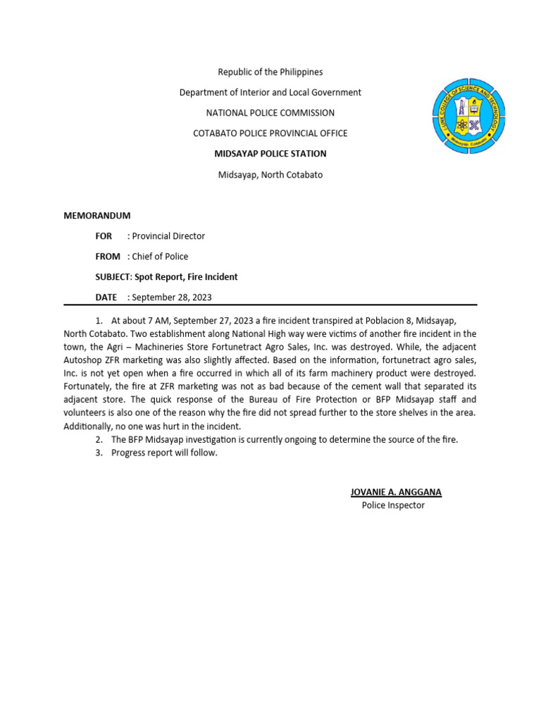 Spot Report Fire Incident | PDF Spot Report Fire Incident | PDF