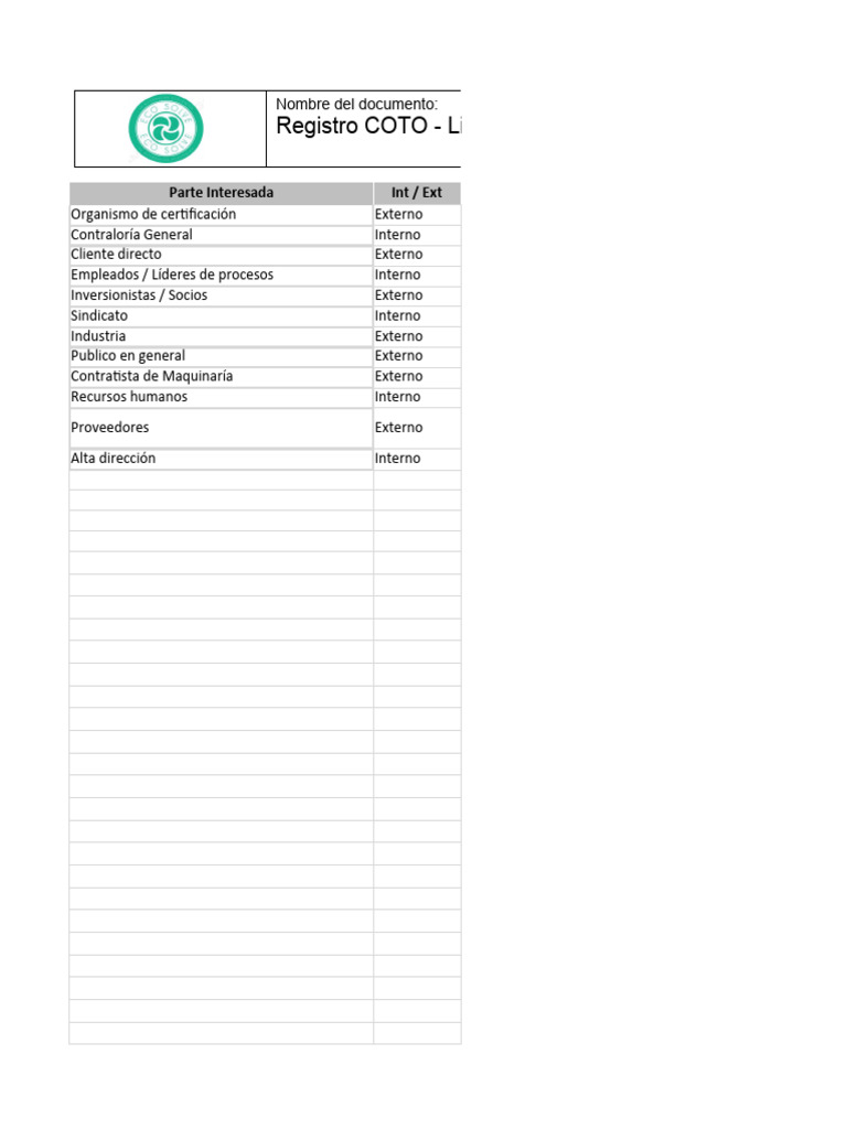 SGI-REG-22 Formato - COTO Registro E02 | PDF