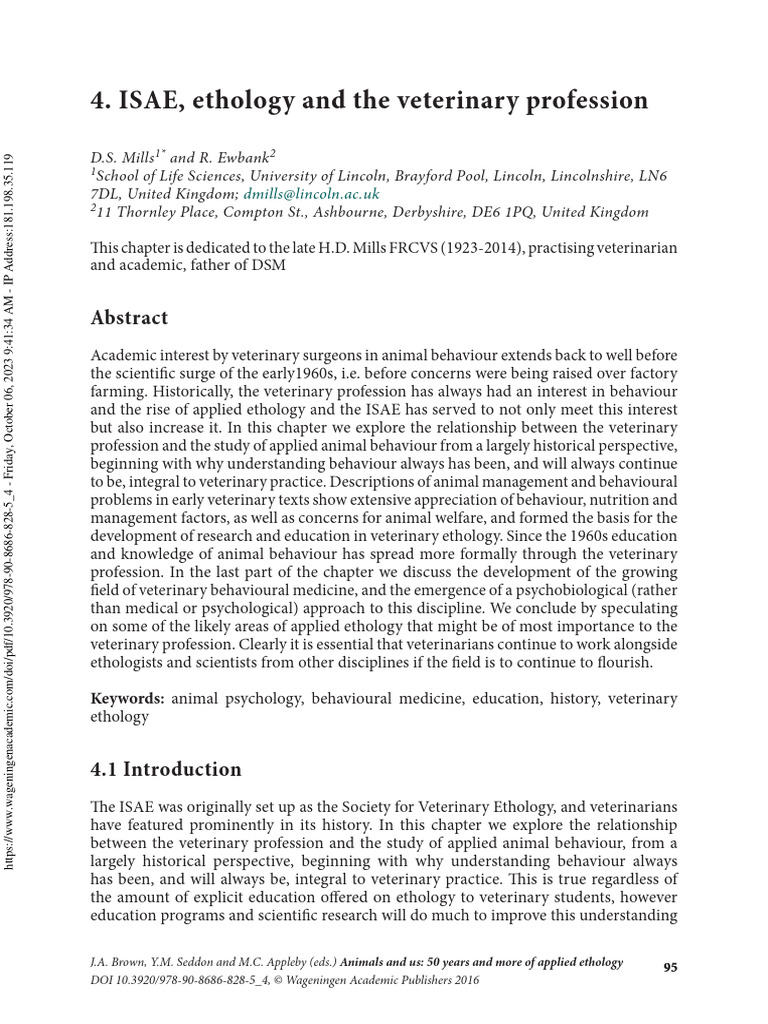 Isae Ethology and The Veterinary Profession | PDF