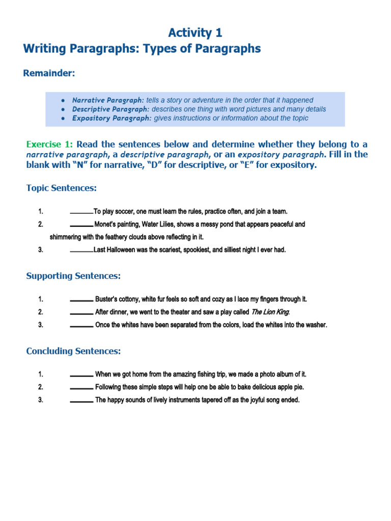 U1 Act 1 Types of Paragraphs | PDF