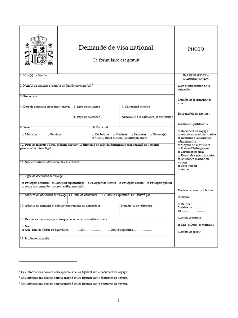Solicitud de Visado Nacional. Francés | PDF