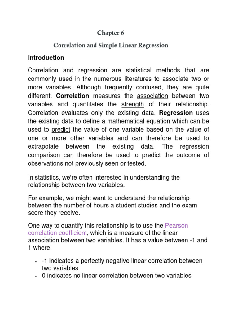 Chapter 6 Correlation and Simple Linear Regression | PDF Chapter 6 Correlation and Simple Linear Regression | PDF