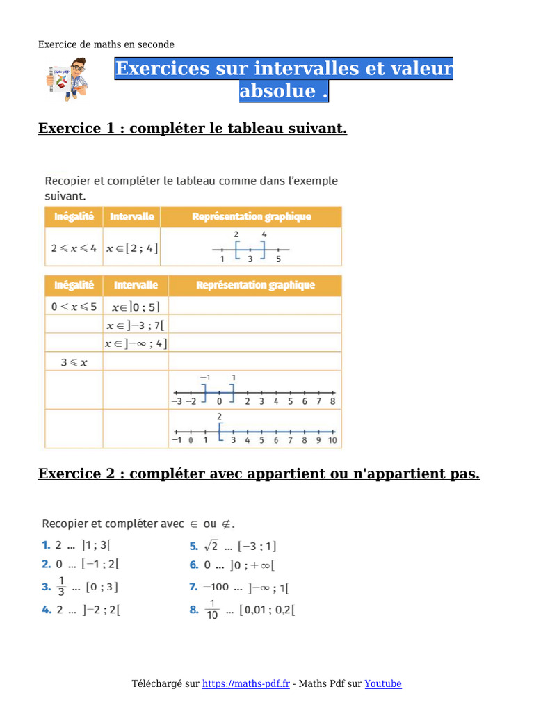 Exercices Intervalles Et Valeur Absolue Seconde | PDF Exercices Intervalles Et Valeur Absolue Seconde | PDF