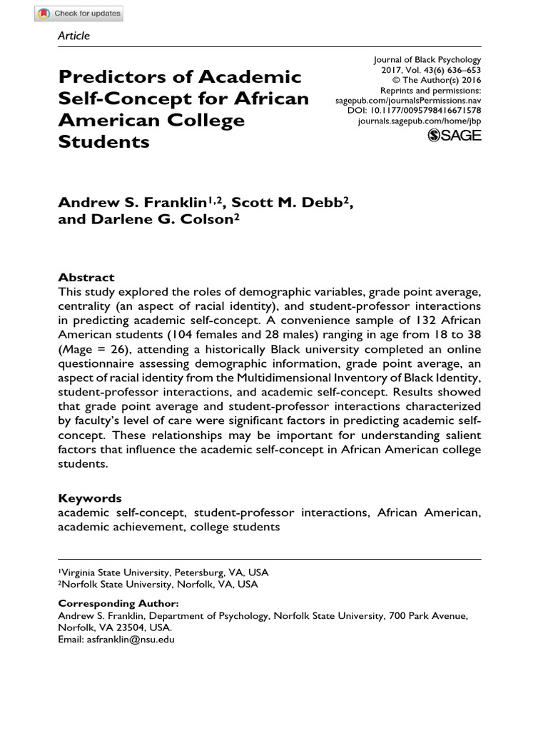 Franklin Et Al 2016 Predictors of Academic Self Concept For African ... Franklin Et Al 2016 Predictors of Academic Self Concept For African ...