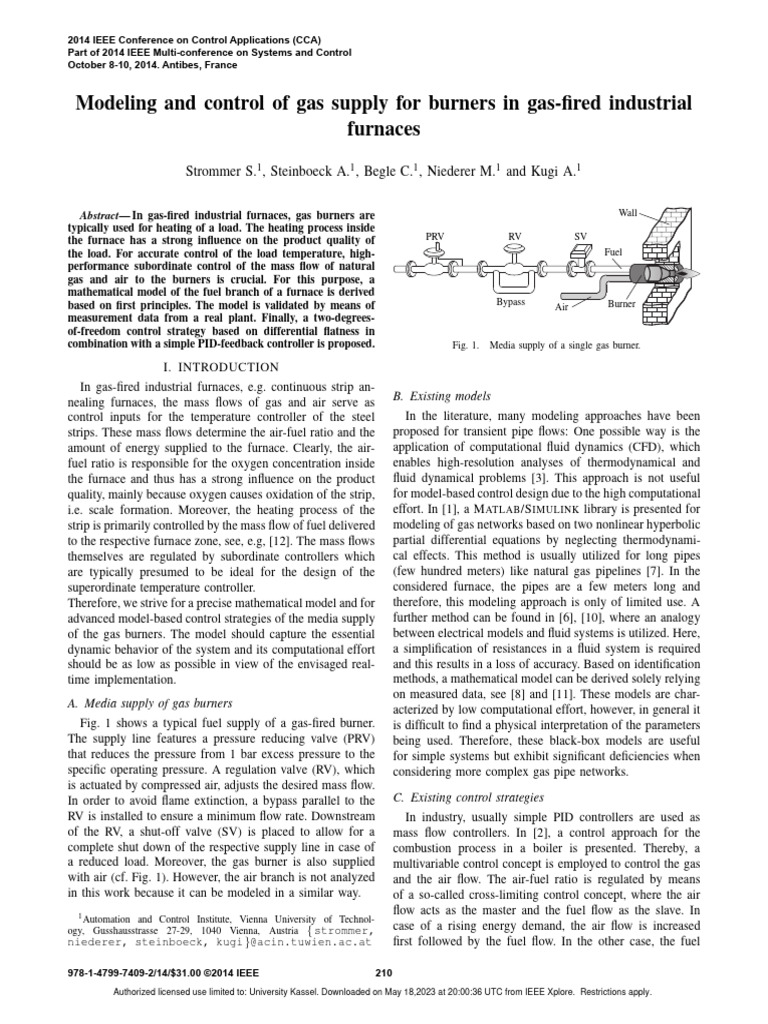 Modeling and Control of Gas Supply For Burners in Gas-Fired Industrial Furnaces | PDF