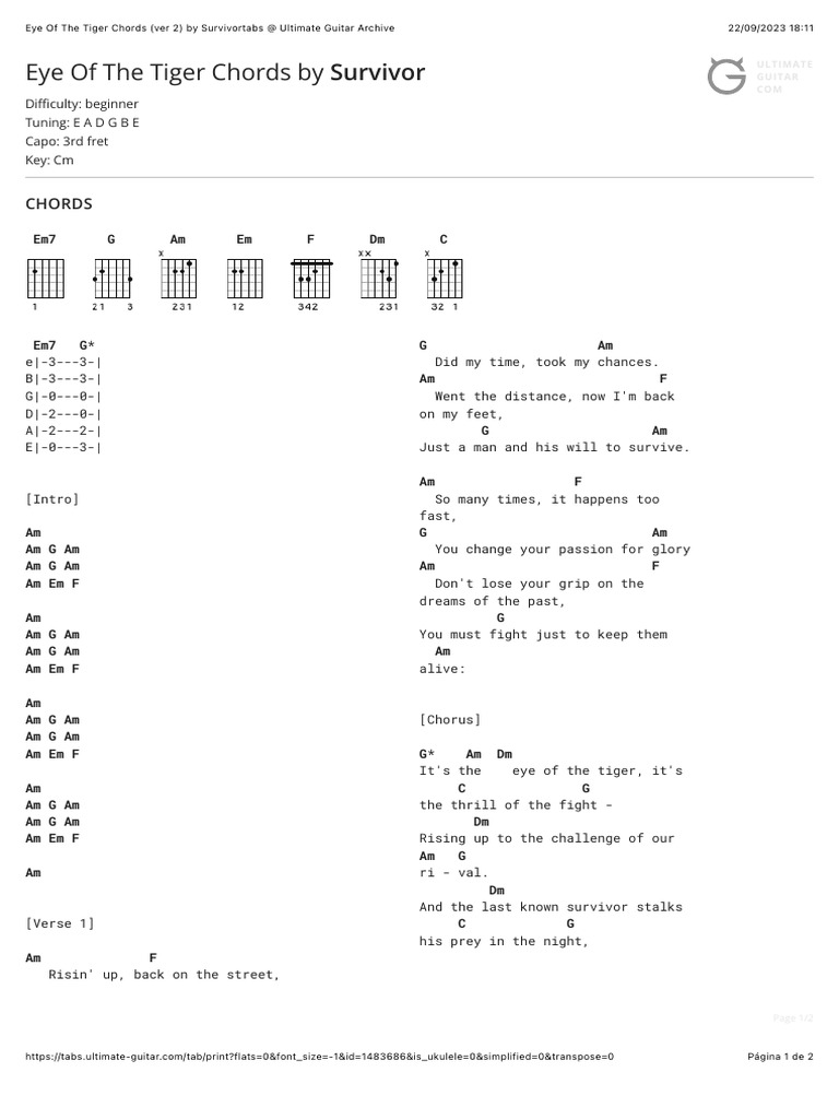 Eye of The Tiger Chords (Ver 2) by Survivortabs at Ultimate Guitar ...