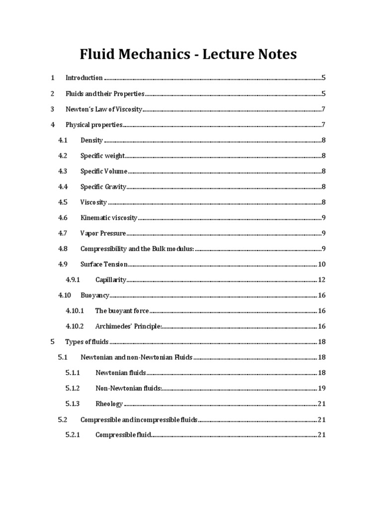 Fluid Mechanics - Lecture Notes | PDF | Buoyancy | Viscosity