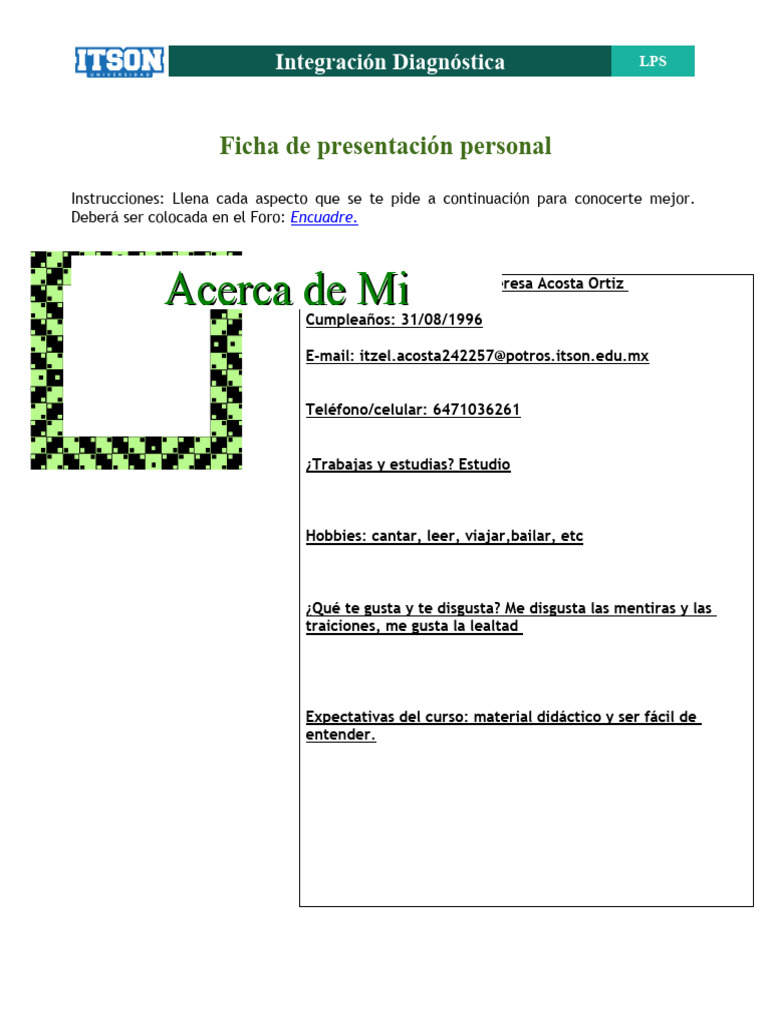 Ficha de Presentación Personal | PDF