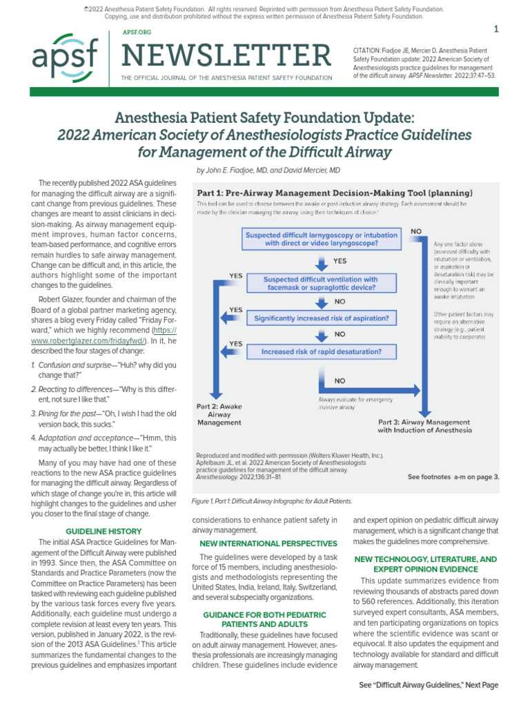 2022 American Society of Anesthesiologists Practice Guidelines | PDF ...