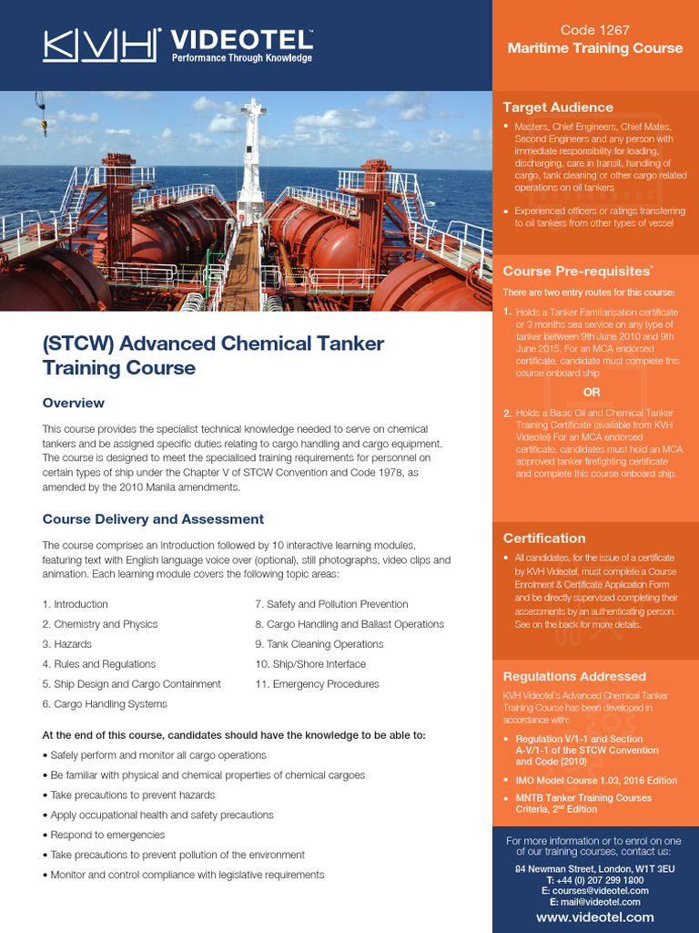 (STCW) Advanced Chemical Tanker Training Course | PDF